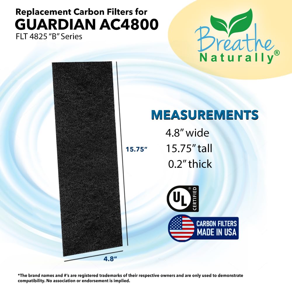 Breathe Naturally - Extra Thick Carbon Prefilter B Compatible with GGuardian FLT4825 Purifiers AC4800 Series - Measured Exactly to Fit GGuardian FLT4825 Series - Made in USA(2 pack Carbon Pre-filters)