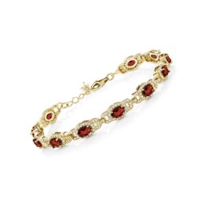 gem stone king 18k yellow gold plated silver red garnet tennis bracelet for women (9.87 cttw, gemstone birthstone, oval 6x4mm, 7 inch with 1 inch extender)