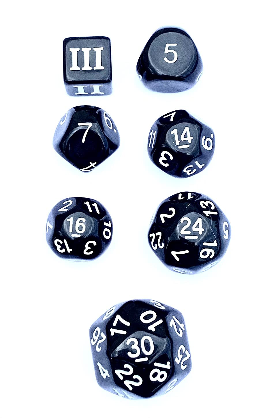 DCC Special 7 - Black - Set of 7 Rare and Unusual RPG dice Approved for use with Dungeon Crawl Classics…