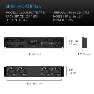 AC Infinity CLOUDPLATE T7-N, Rack Mount Fan Panel 2U, Intake Airflow, for Cooling AV, Home Theater, Network 19” Racks