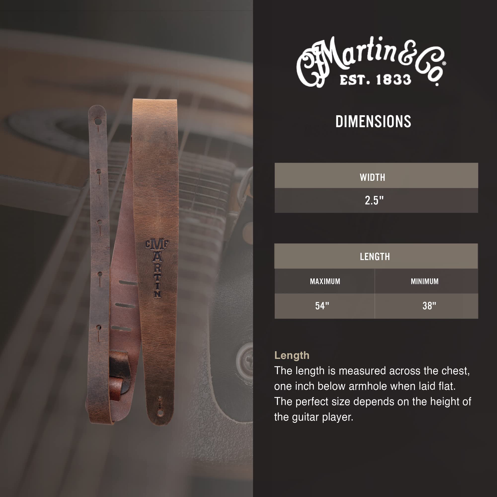 Martin C.F 18A0065 2 1/8" Leather Guitar Strap, Brown