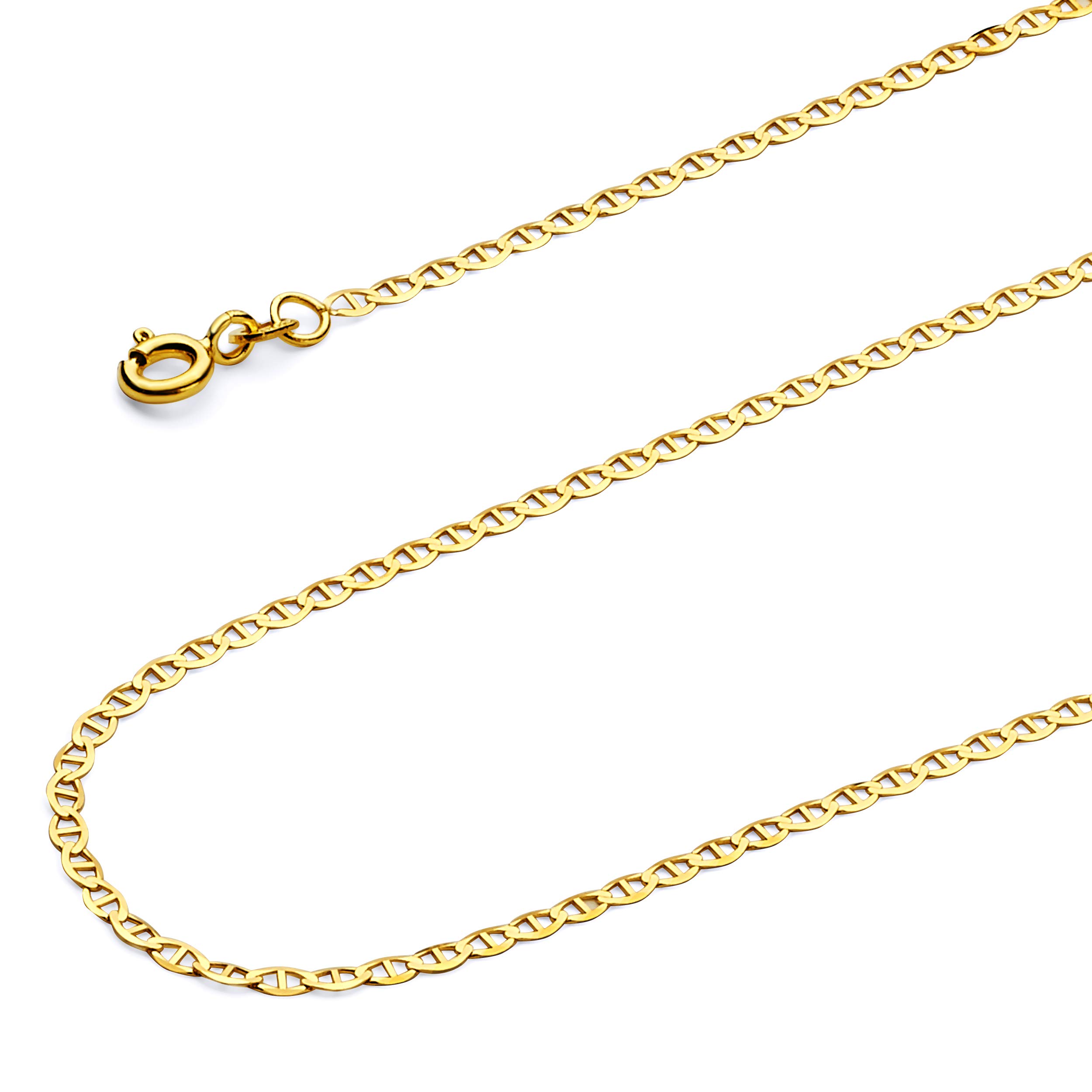 14k REAL Yellow Gold Solid 2mm Flat Mariner Chain Necklace with Spring Ring Clasp - 18"