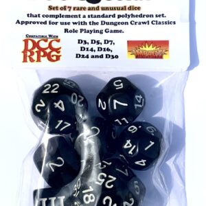 DCC Special 7 - Black - Set of 7 Rare and Unusual RPG dice Approved for use with Dungeon Crawl Classics…