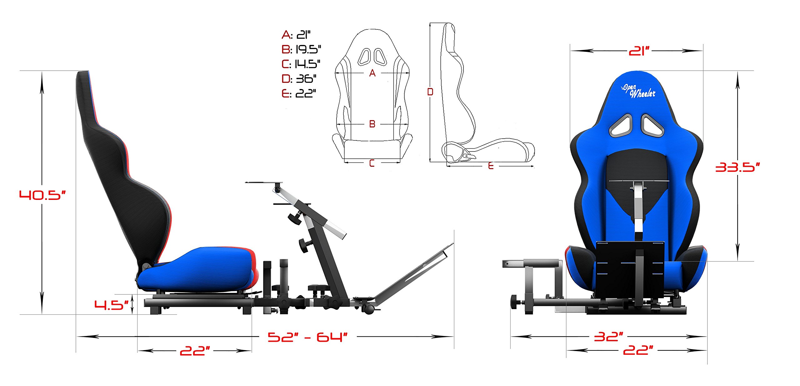 OpenWheeler Advanced Racing Seat Driving Simulator Gaming Chair with Gear Shifter Mount Blue