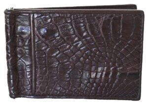 authentic m crocodile skin men's money clip belly leather wallet dark brown