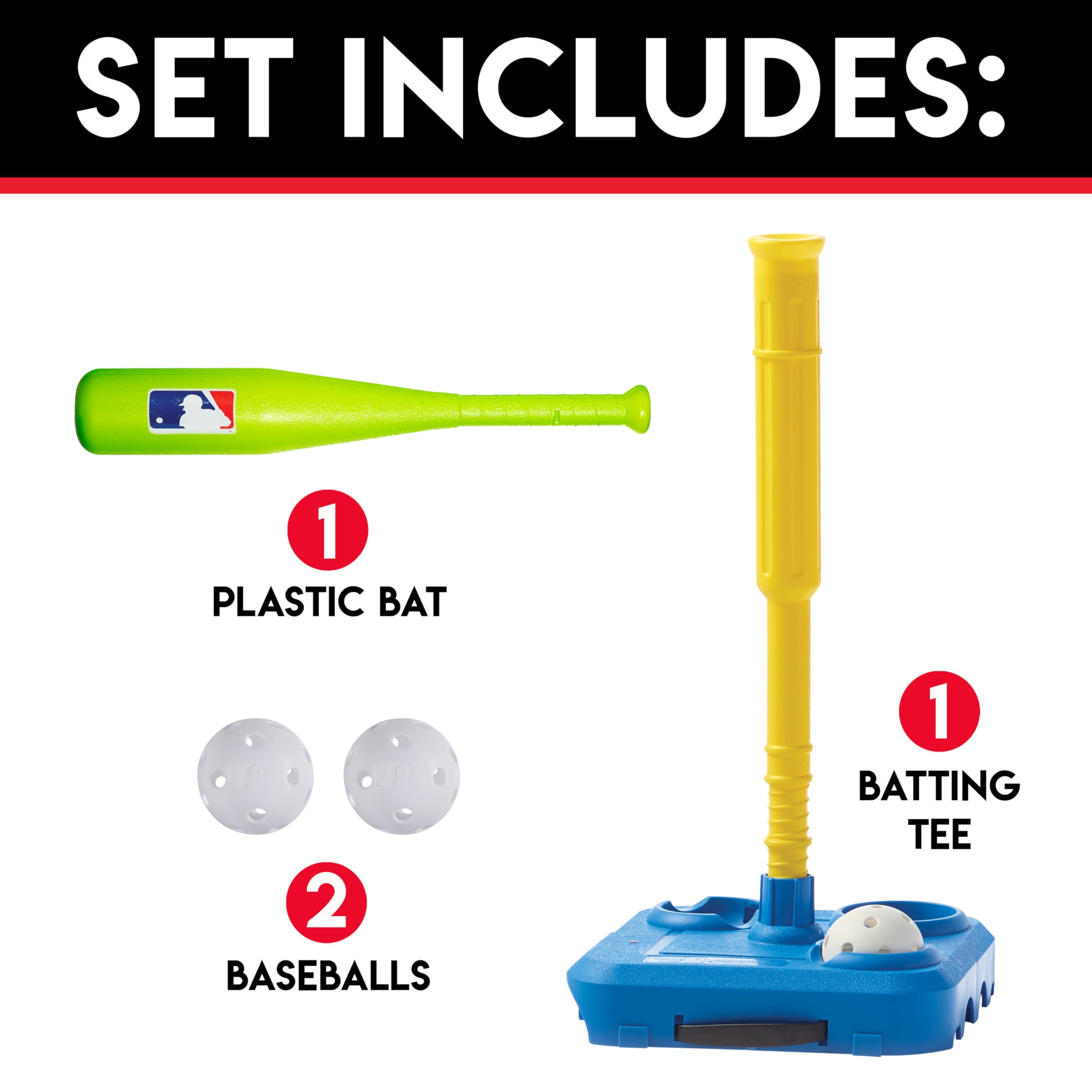 Franklin Sports MLB Kids Baseball Batting Tee Set - Jumbo Plastic Bat, Ball - Adjustable + Portable Tee for Youth + Toddlers - Fold Away Tee