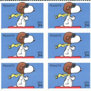 PEANUTS ~ SNOOPY ~ RED BARON ~ CHARLES SCHULZ #3507 Block of 6 x 34¢ US Postage Stamps