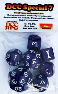 dcc special 7 - purple - set of 7 rare and unusual rpg dice approved for use with dungeon crawl classics