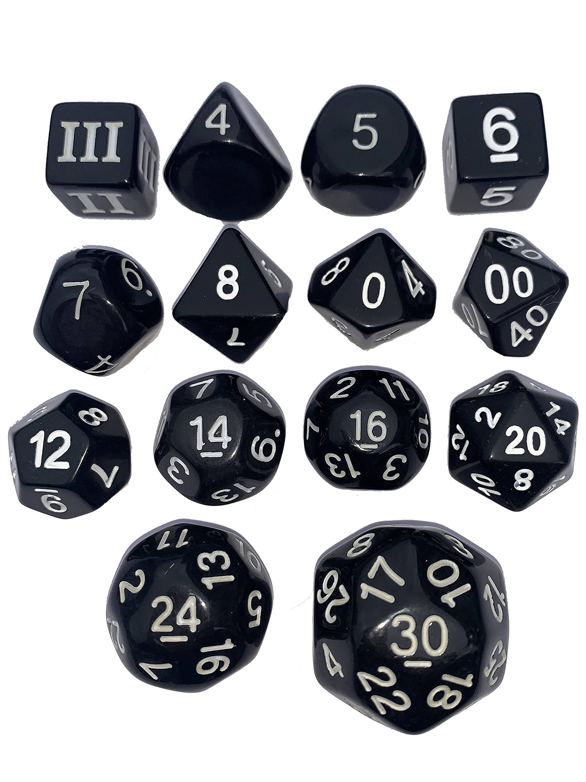 Impact! Miniatures Black - 14 Unusual Dice Set Approved for Use with Dungeon Crawl Classics - DCC