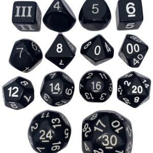 Impact! Miniatures Black - 14 Unusual Dice Set Approved for Use with Dungeon Crawl Classics - DCC