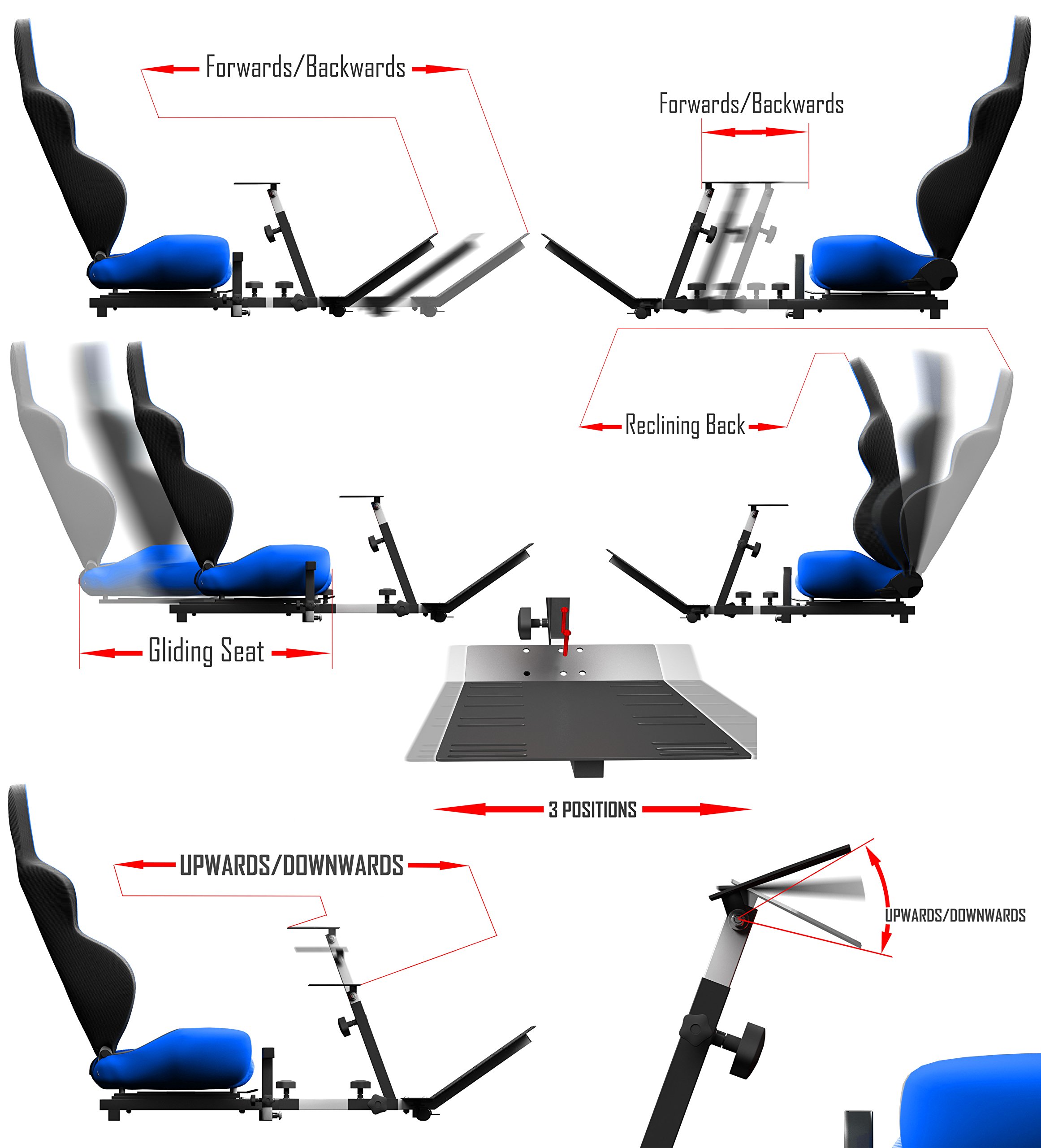 OpenWheeler Advanced Racing Seat Driving Simulator Gaming Chair with Gear Shifter Mount Blue