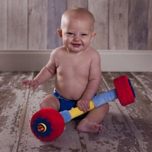 WOD Toys Baby Barbell Plush with Rattle & Sensory Sounds - Safe, Soft & Durable Workout, Exercise and Weightlifting Pretend Play Toys for Toddlers, Newborns, Infants and Babies Ages 0+