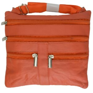 Soft Leather Cross Body Bag Purse Shoulder Bag 5 Pocket Organizer Micro HandbagTravel Wallet 7 colors (Orange)