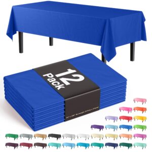 12-pack premium plastic tablecloth 54in. x 108in. rectangle table cover - dark blue