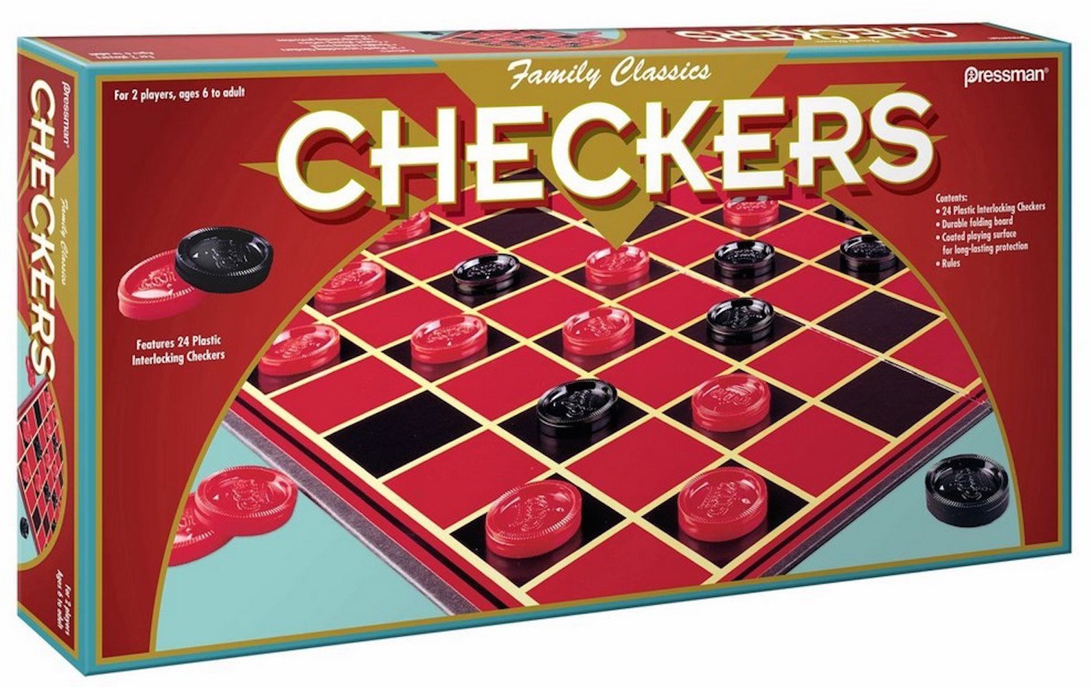 Pressman Family Classics Checkers - with Folding Board and Interlocking Checkers