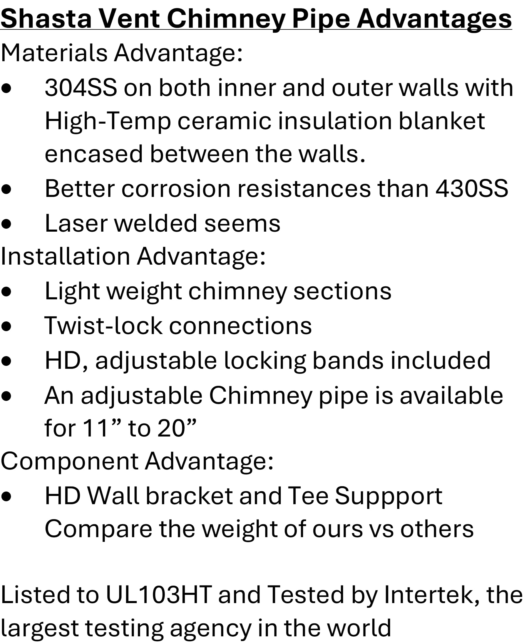 6" x 39" Class A, All Fuel, Double Wall, Insulated, Stainless Steel "Chimney Pipe" 6" Dia. x 39" Length