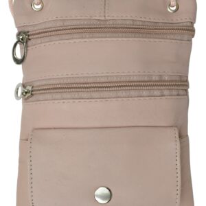 Soft Leather Purse Organizer Shoulder Bag 4 Pocket Micro Handbag Travel Wallet (Beige)