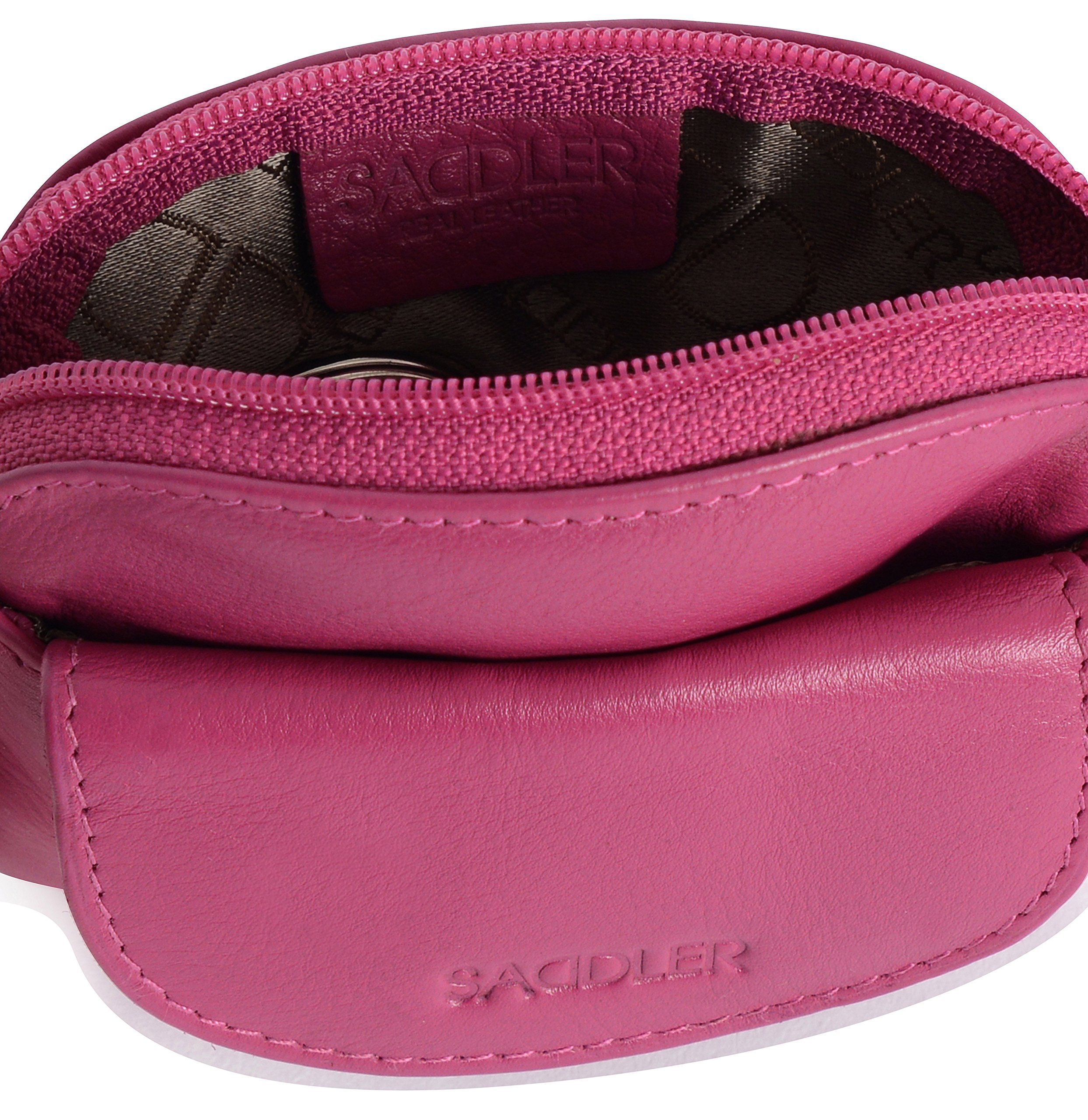 SADDLER Womens Luxurious Leather Zip Top Coin Purse | Designer Ladies Change Pouch with Key Ring |Gift Boxed - Black - Magenta