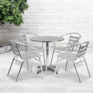 flash furniture 27.5'' round aluminum indoor-outdoor table set with 4 slat back chairs