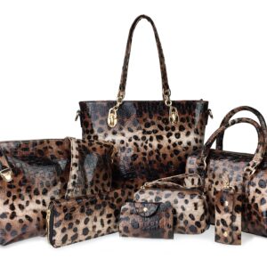 HOXIS Pack of 7 Bags Women Multi-purpose Classic Design Purse Leatherette Shoulder Handbag(Leopard Print)