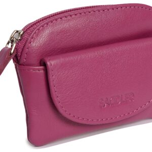 SADDLER Womens Luxurious Leather Zip Top Coin Purse | Designer Ladies Change Pouch with Key Ring |Gift Boxed - Black - Magenta