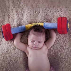 wod toys baby barbell plush with rattle & sensory sounds - safe, soft & durable workout, exercise and weightlifting pretend play toys for toddlers, newborns, infants and babies ages 0+