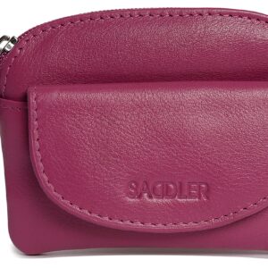 SADDLER Womens Luxurious Leather Zip Top Coin Purse | Designer Ladies Change Pouch with Key Ring |Gift Boxed - Black - Magenta