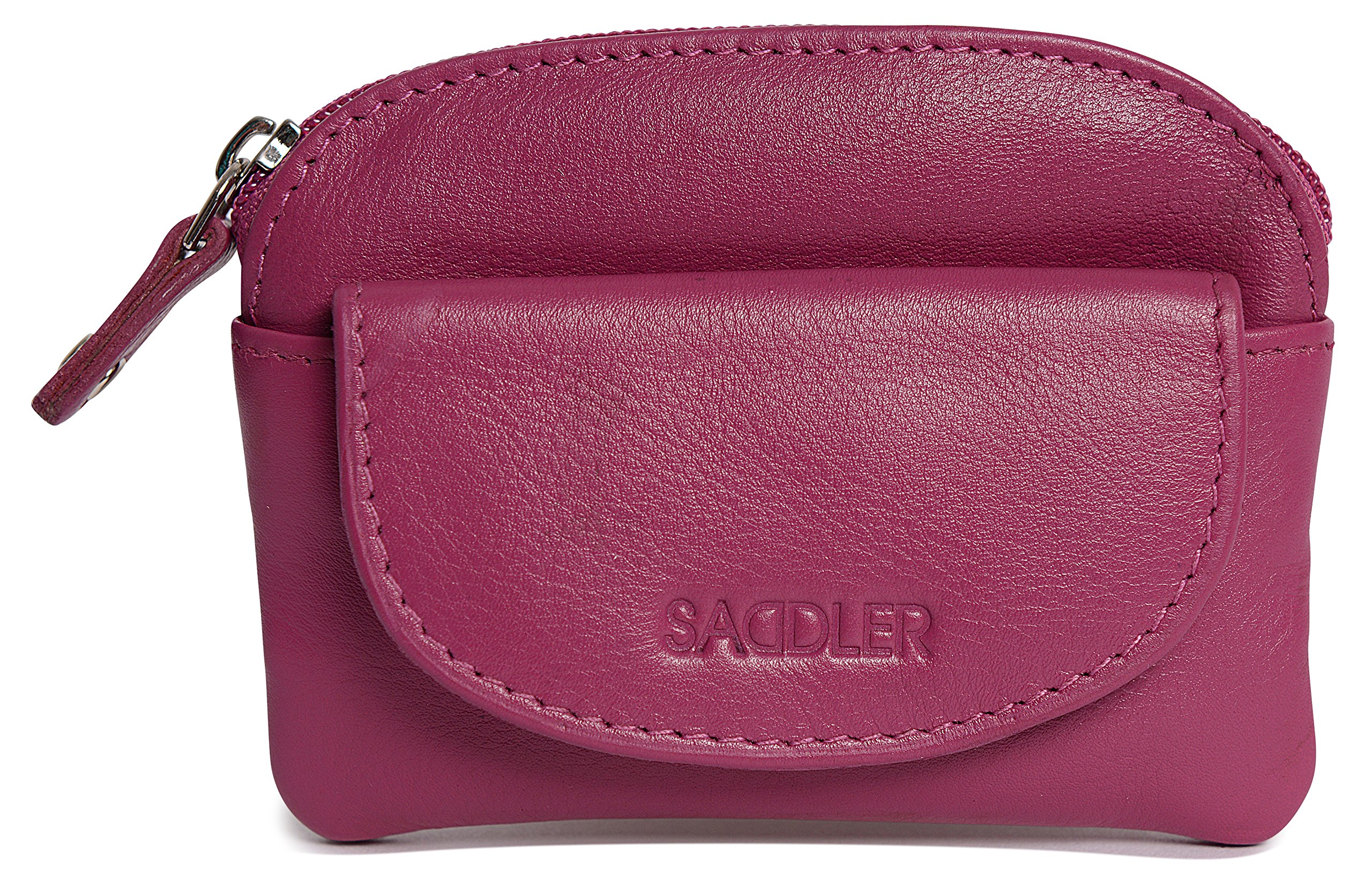 SADDLER Womens Luxurious Leather Zip Top Coin Purse | Designer Ladies Change Pouch with Key Ring |Gift Boxed - Black - Magenta