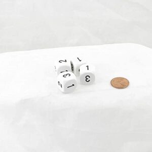 wondertrail white opaque dice with black numbers d3 (d6 1-3 twice) 16mm (5/8 inch) pack of 4