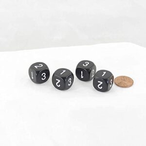 Wondertrail Black Opaque Dice with White Numbers D3 (D6 1-3 Twice) 16mm (5/8in) Pack of 4