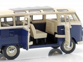 KINGSMART 1962 Volkswagen Classic Hippy Bus 7" 1:24Scale Blue Die Cast Metal Model Toy Pull Back Action Car