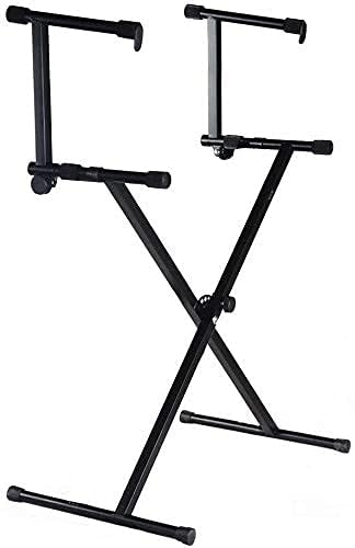 MIYAKO Double Piano Stand with Adjustable Height and Locking Straps constructed with High Strength Steel for Durability - Ideal for Two a Keyboard Stand (D-11)