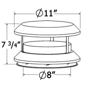 Shasta Vent 8" Dia. I.D. Class A, All Fuel, SS Chimney Cap for 8" Shasta Vent Chimneys