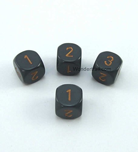 Wondertrail Dark Grey Opaque Dice with Gold Numbers D3 (D6 1-3 Twice) 16mm (5/8in) Pack of 4