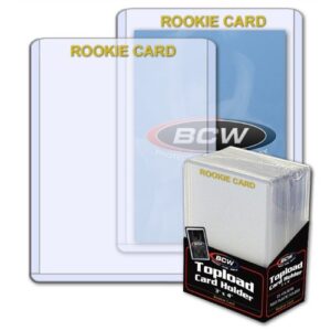 bcw 3x4 top loaders for cards | rookie imprinted gold toploaders | rigid pvc | protects baseball, football, hockey, mtg, pokemon cards | standard size top loaders