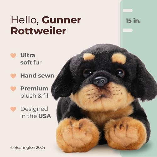 Bearington Collection Gunner The Rottweiler Stuffed Animal, 15 Inch Dog Stuffed Animal