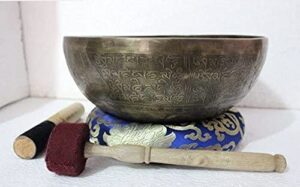 12" om mane padme hum mantra carved singing bowl for meditation, healing & music therapy - tibetan handmade bowls from nepal