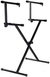 miyako double piano stand with adjustable height and locking straps constructed with high strength steel for durability - ideal for two a keyboard stand (d-11)