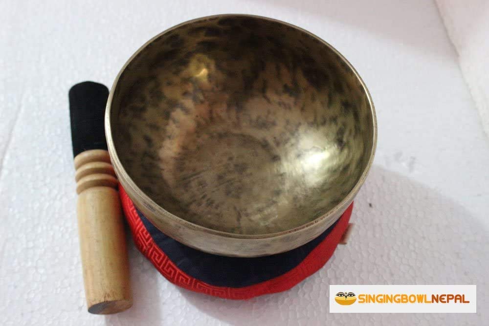 Solar Plexus Chakra E Note Auntic Hand Hammered Tibetan Meditation Singing Bowl 7 Inches - Yoga Old Bowl By Singing Nepal