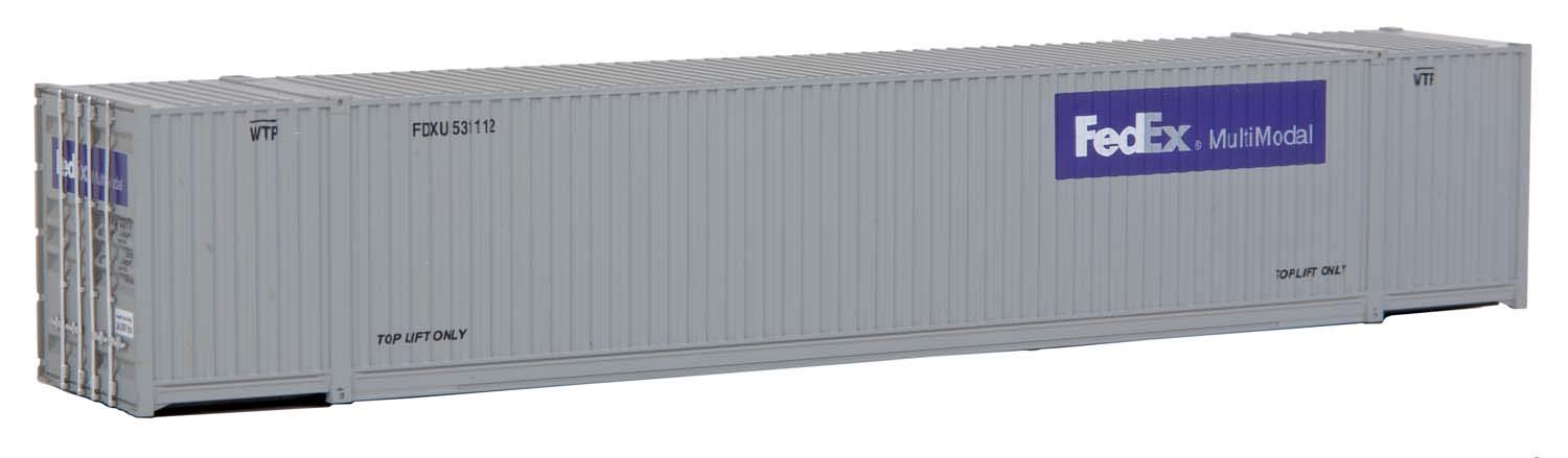 Walthers SceneMaster HO Scale Model of FedEx MultiModal (Gray, Purple) 53' Singamas Corrugated Side Container,949-8504