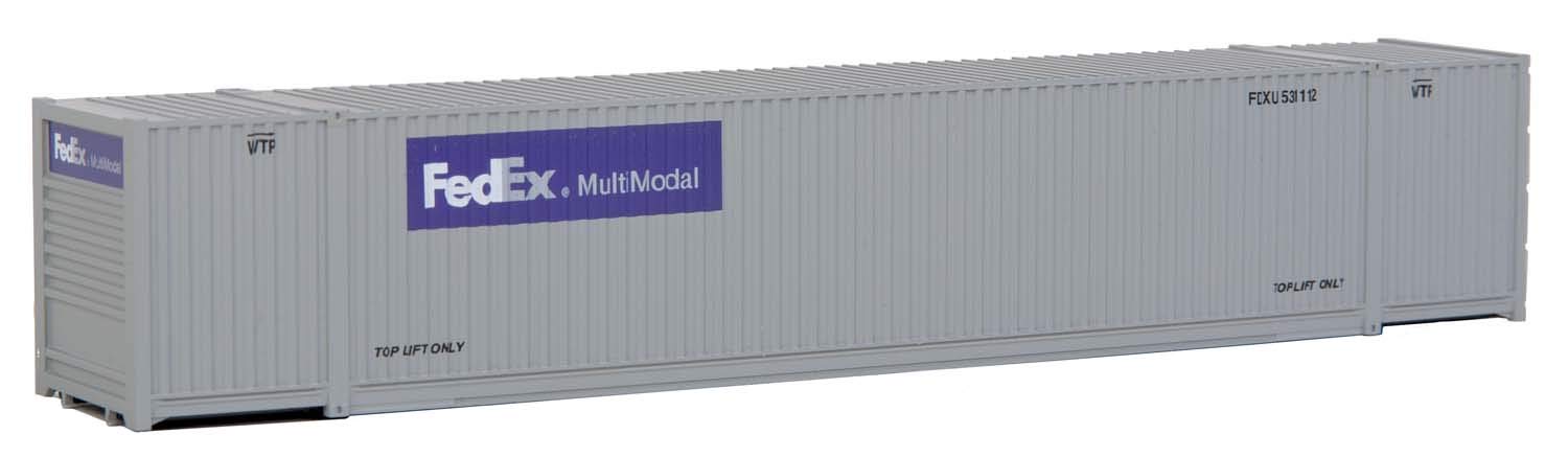 Walthers SceneMaster HO Scale Model of FedEx MultiModal (Gray, Purple) 53' Singamas Corrugated Side Container,949-8504