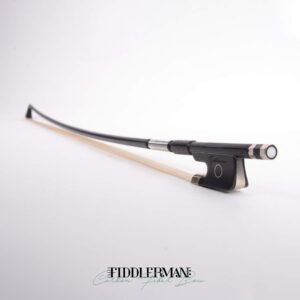 Fiddlerman Black Carbon Fiber Cello Bow Powder Coated Copper Mounted Ebony Frog Hand Made With Unbleached Siberian Horse Hair 4/4