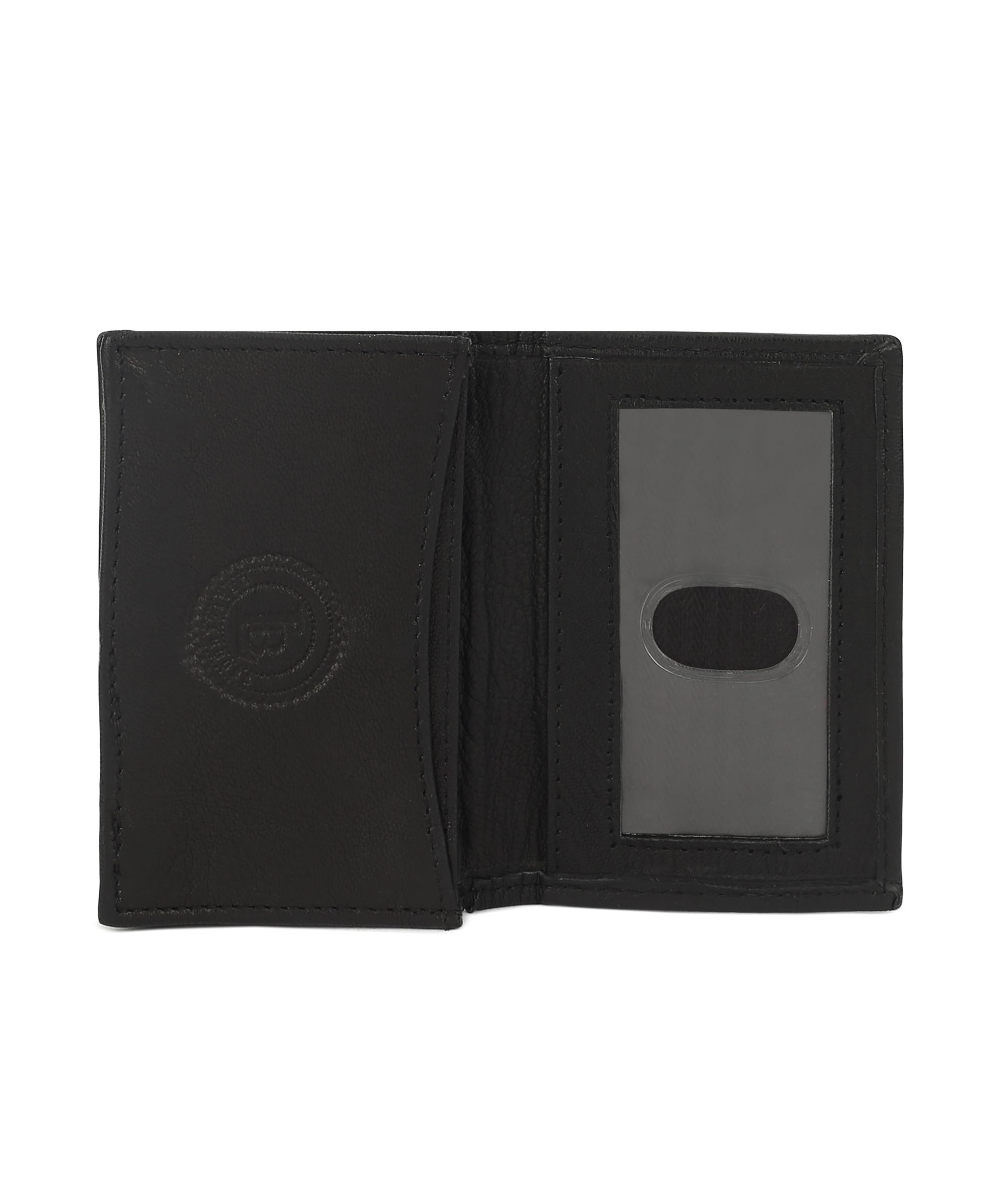 Leatherboss Genuine Leather Business Card Holder | Expandable Pocket, Credit Card & ID Slots | Stylish & Compact | Black