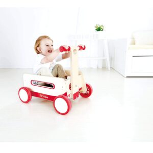 Hape Wooden Wagon Push and Pull Toy| Baby Learning Walker with Wheels for Toddlers Age 1 Year Old and up