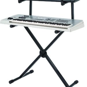 MIYAKO Double Piano Stand with Adjustable Height and Locking Straps constructed with High Strength Steel for Durability - Ideal for Two a Keyboard Stand (D-11)