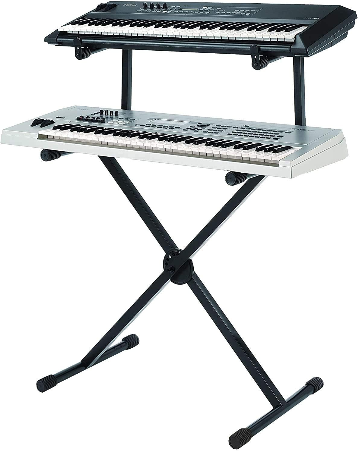 MIYAKO Double Piano Stand with Adjustable Height and Locking Straps constructed with High Strength Steel for Durability - Ideal for Two a Keyboard Stand (D-11)