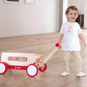 Hape Wooden Wagon Push and Pull Toy| Baby Learning Walker with Wheels for Toddlers Age 1 Year Old and up