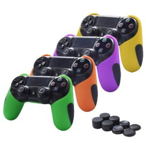 skin compatible for ps4 controller pandaren soft silicone thicker half skin cover grip for ps4 /slim /pro controller (skin x 4 + thumb grip x 8)(black,white,red,blule)