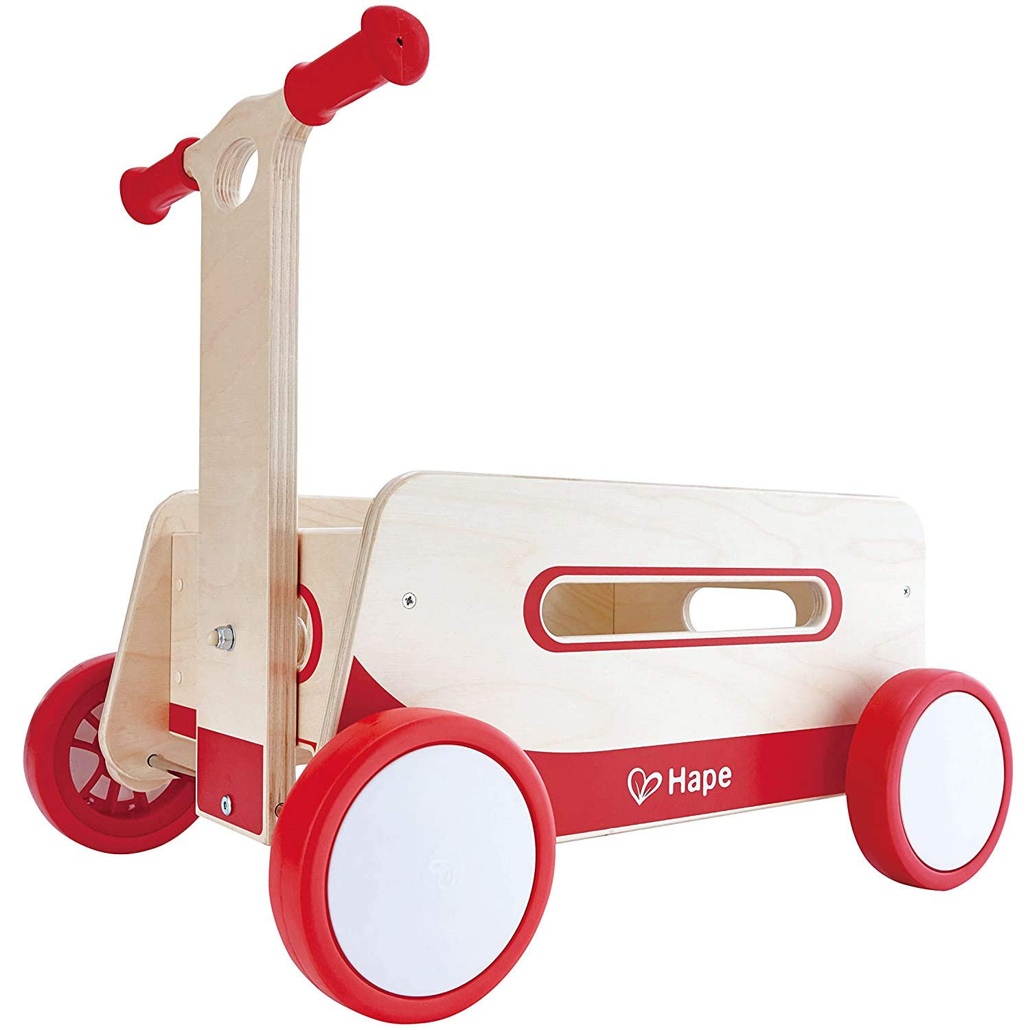 Hape Wooden Wagon Push and Pull Toy| Baby Learning Walker with Wheels for Toddlers Age 1 Year Old and up