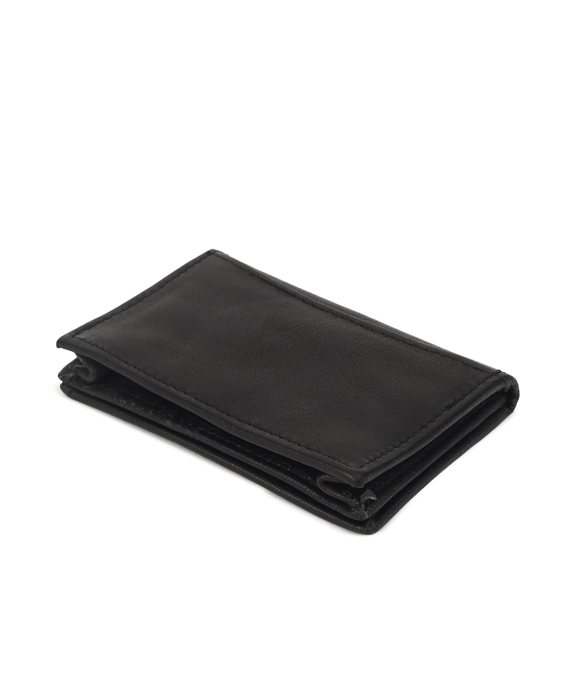 Leatherboss Genuine Leather Business Card Holder | Expandable Pocket, Credit Card & ID Slots | Stylish & Compact | Black